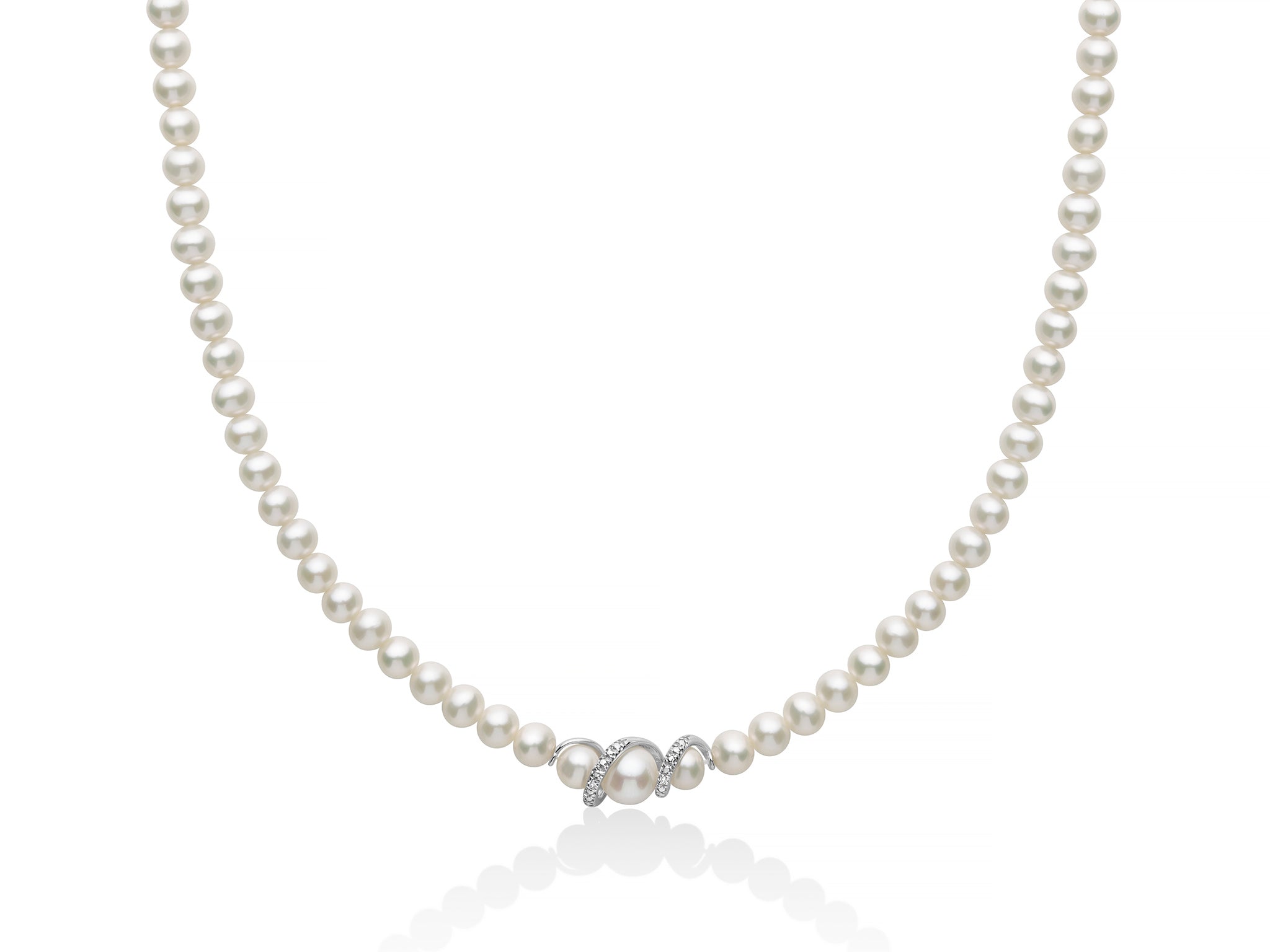 Collana di perle Oriente e centrale in oro a spirale con diamanti - Miluna